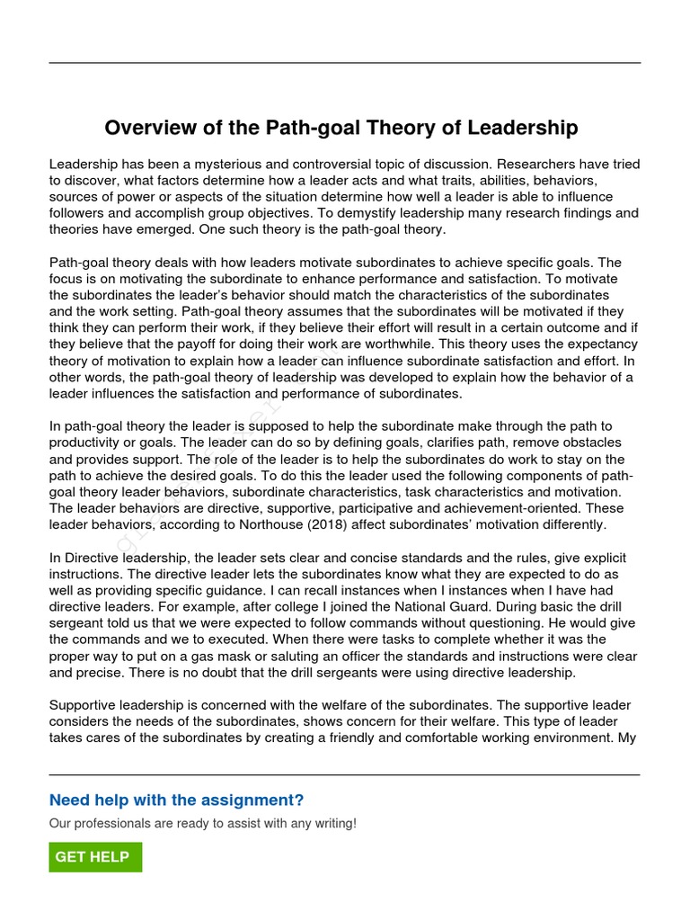 Path Goal Theory of Leadership | PDF | Leadership | Motivation