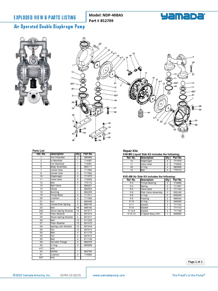 Exploded View & Parts Listing Air Operated Double Diaphragm Pump | PDF ...
