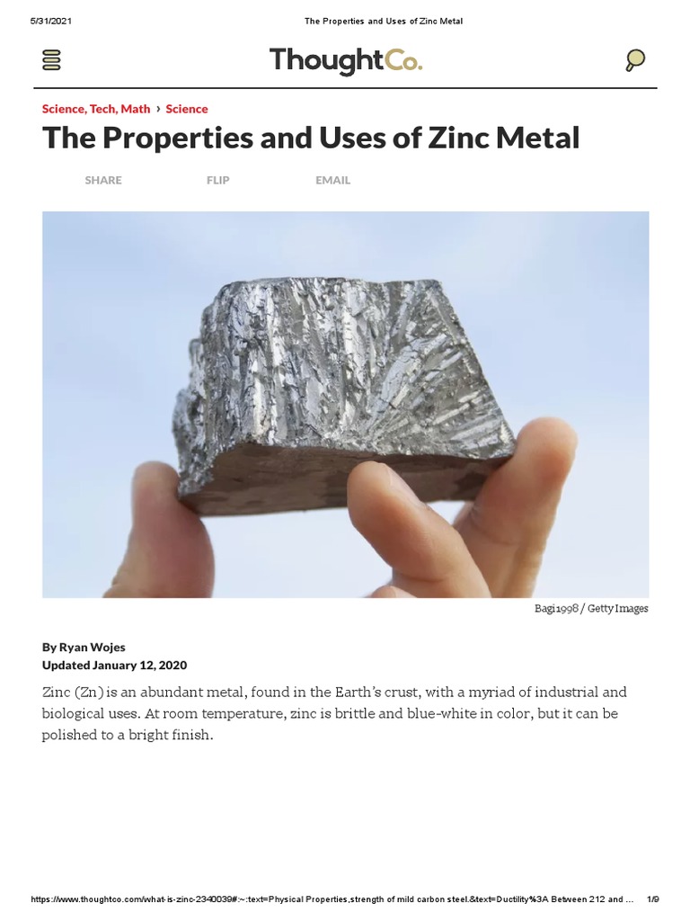 The Properties and Uses of Zinc Metal | PDF