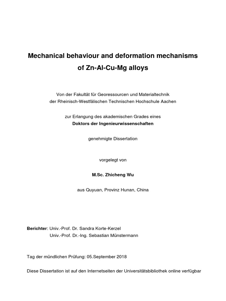 Mechanical Behaviour and Deformation Mechanisms of Zn-Al-Cu-Mg Alloys | PDF | Creep (Deformation ...