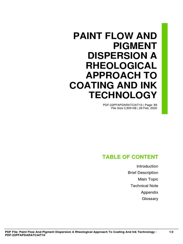 Paint Flow and Pigment Dispersion A Rheological Approach To Coating and ...