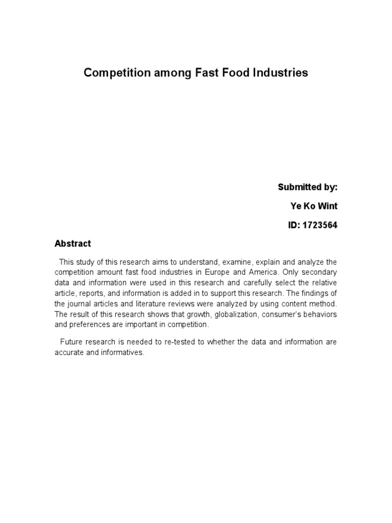 Competition Among Fast Food Industries | PDF | Fast Food Restaurants ...