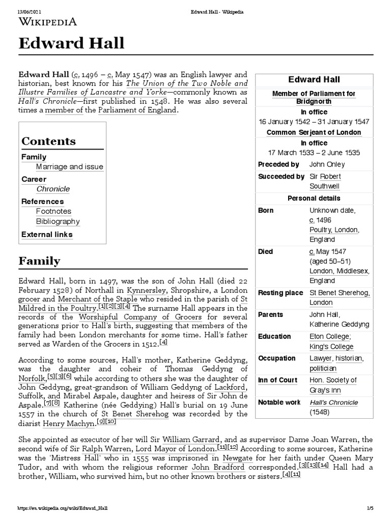 Edward Hall - Wikipedia | PDF | Library And Museum