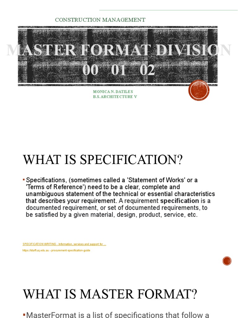 Division 00, 01, and 02 - MASTER FORMAT | PDF | Specification ...