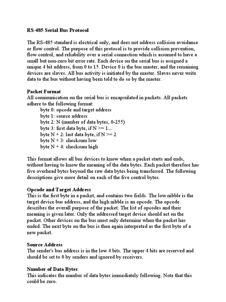 RS 485 Serial Bus Protocol | PDF | Network Packet | Transmission ...