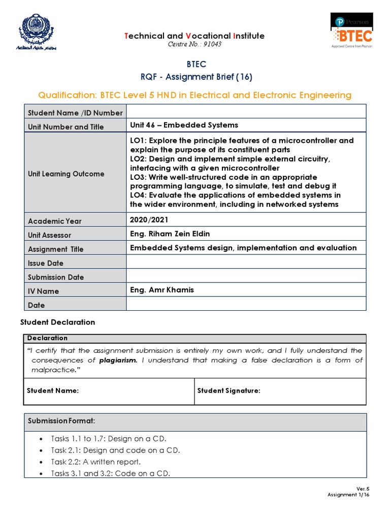 Unit 46 Assignment Embedded Systems | PDF | Microcontroller | Embedded ...