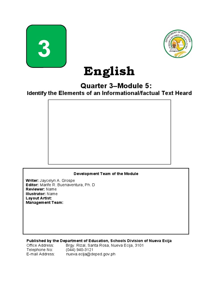 English: Quarter 3-Module 5 | PDF | Reading Comprehension | Vocabulary