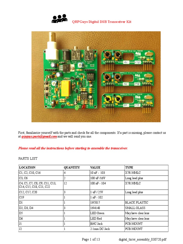 QRPGuys Digital DSB Transceiver | PDF | Amplifier | Computer Engineering