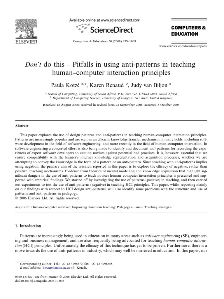 Don't Do This - Pitfalls in Using Anti-Patterns in Teaching Human ...