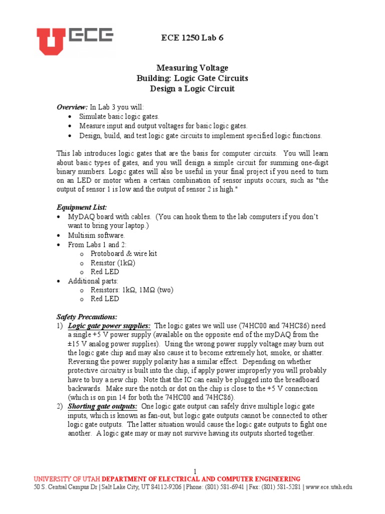 ECE 1250 Lab 6: Overview: in Lab 3 You Will | PDF | Logic Gate ...