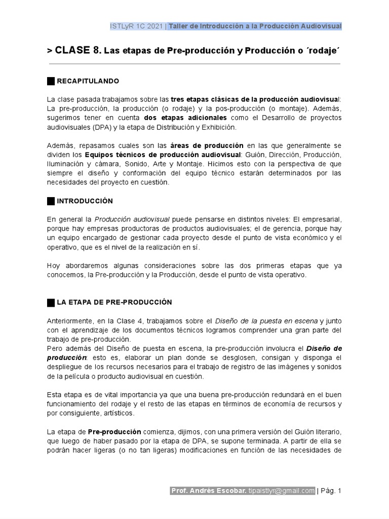 Pre-producción y Rodaje Audiovisual | PDF | Cámara | Micrófono