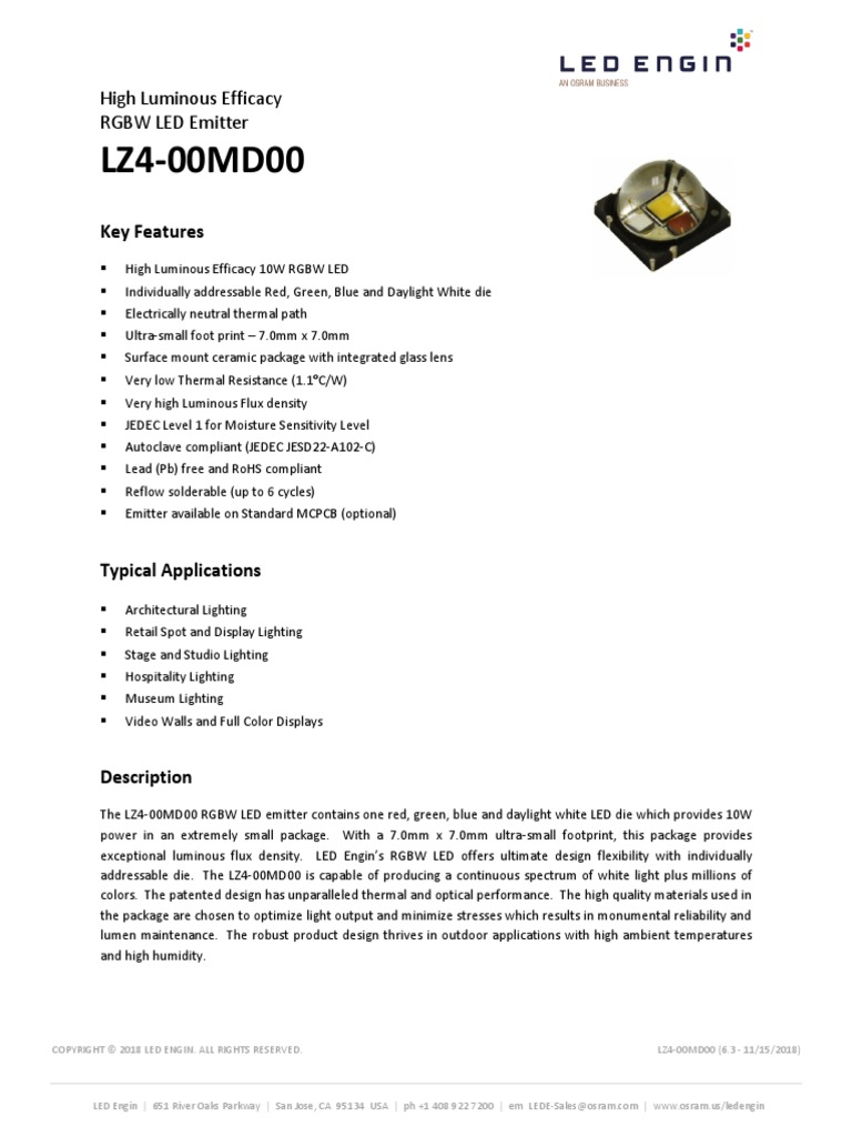 LZ4-00MD00: Key Features | PDF | Lighting | Light Emitting Diode