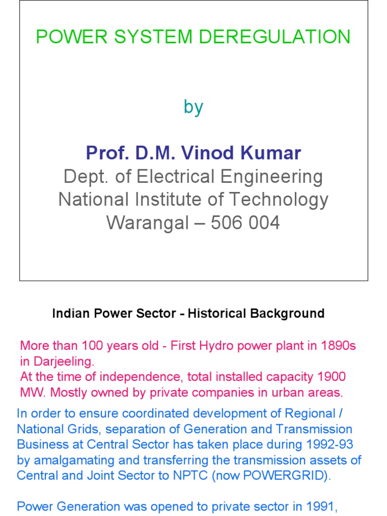 Power System Deregulation: Prof. D.M. Vinod Kumar | Download Free PDF ...