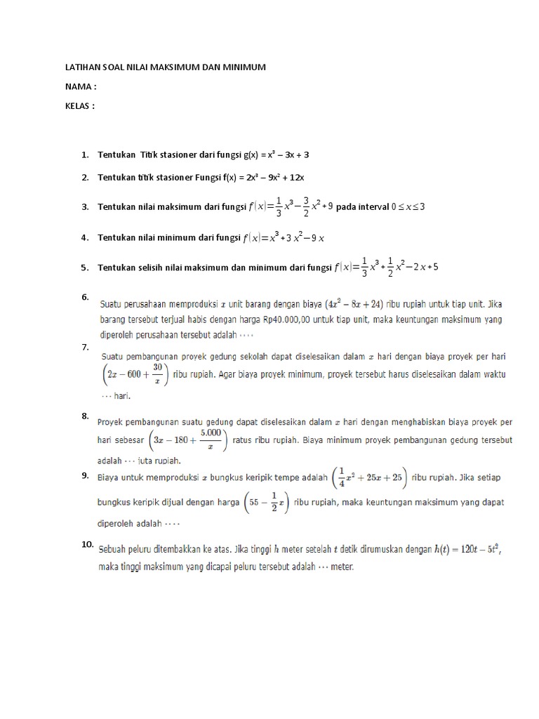 Latihan Soal Nilai Maksimum Dan Minimum | PDF