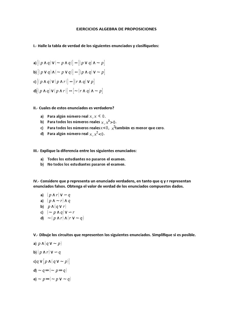 Ejercicios Algebra de Proposiciones | PDF