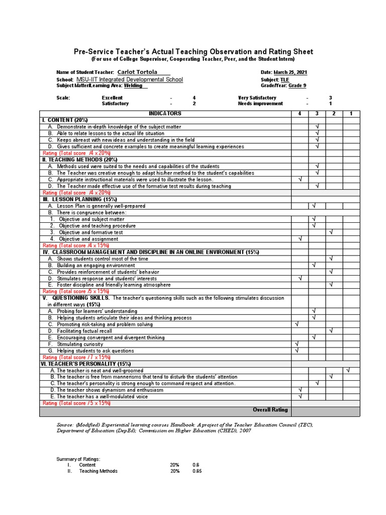 Rating-Sheet-For-Final-Demo-Teaching 1 | PDF | Teaching Method | Teachers