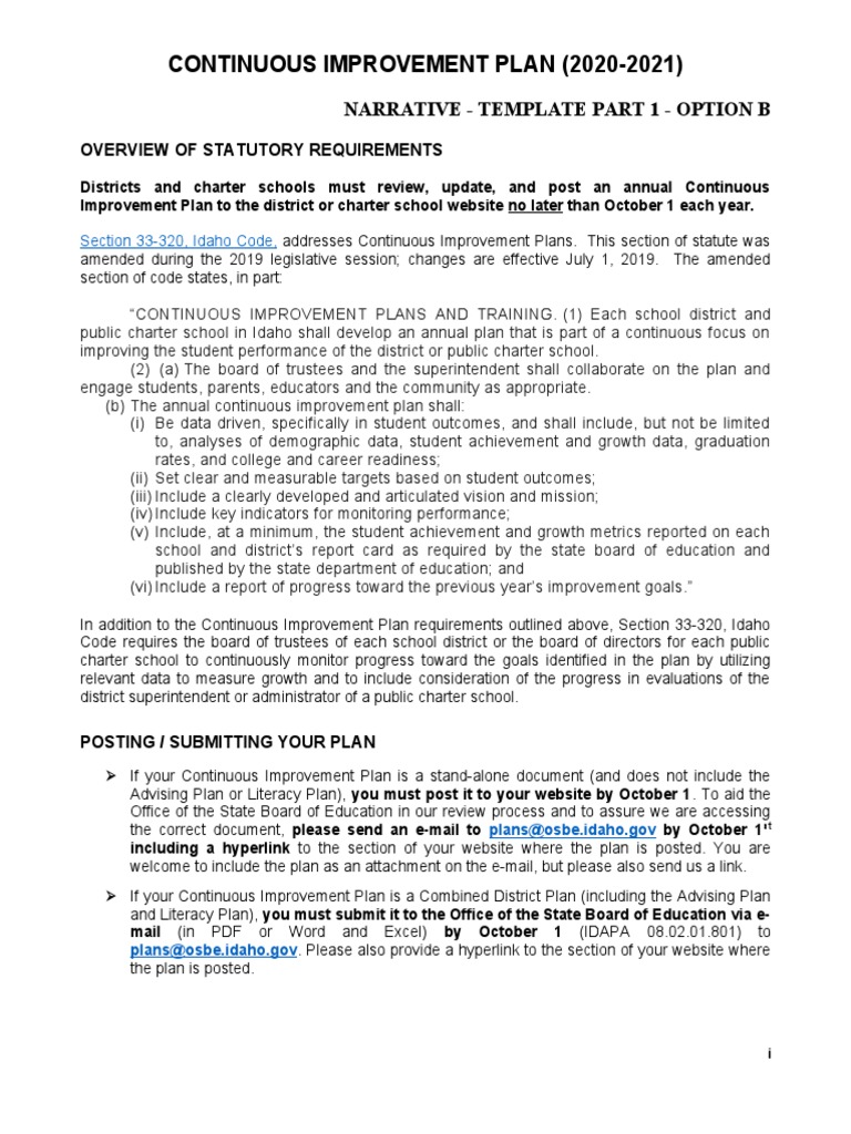 2020 21 CIP Narrative Template Part 1 Option B | PDF | Middle Schools ...