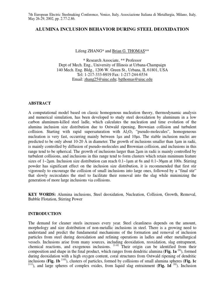 Alumina Inclusion Behaviour During Deoxidation | PDF | Diffusion ...