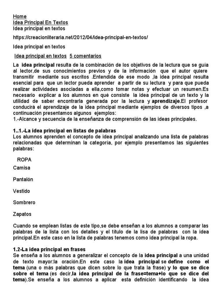Identificación de Ideas Principales en Textos | PDF | Aprendizaje ...