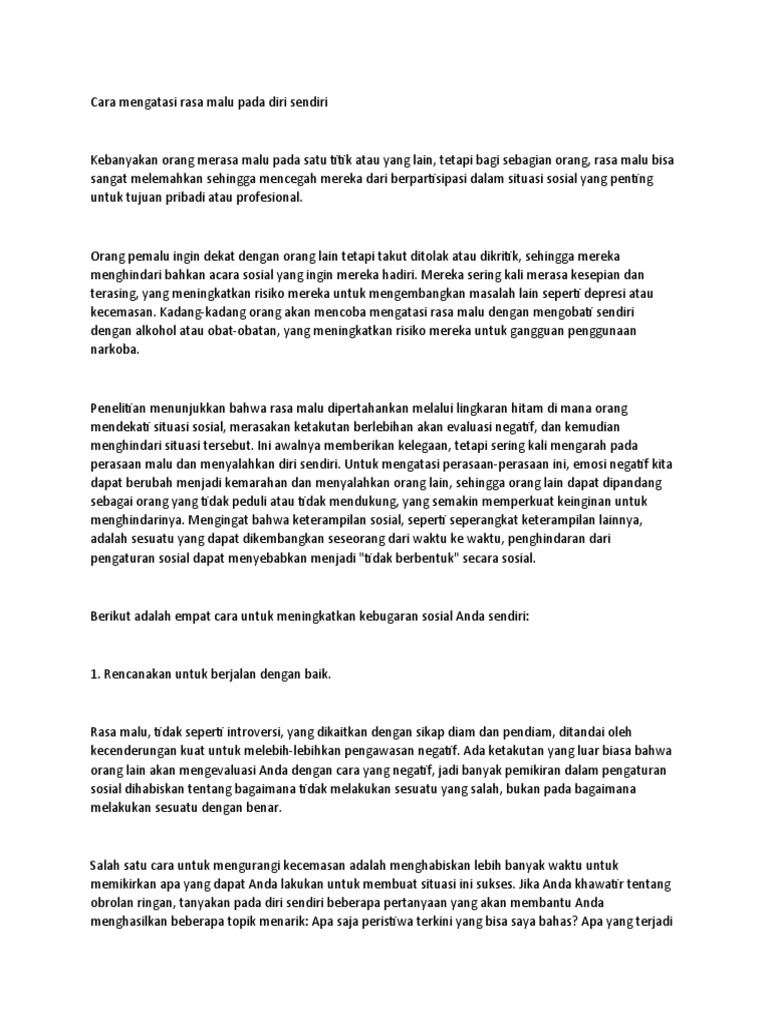 Cara Mengatasi Rasa Malu Pada Diri Sendiri | PDF