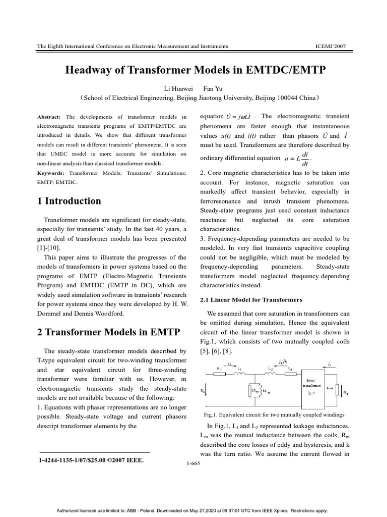Headway of Transformer Models in EMTDC/EMTP | PDF | Inductance ...