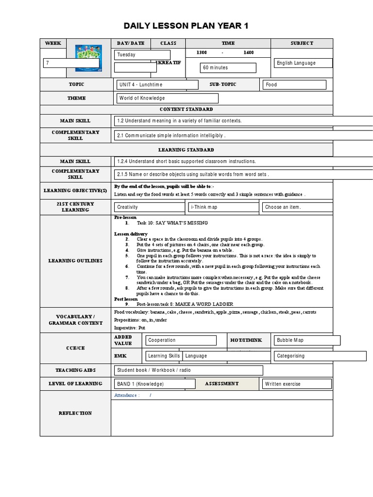 Year 1 Daily Lesson Plans: Food Vocabulary | PDF | Lesson Plan | Vocabulary