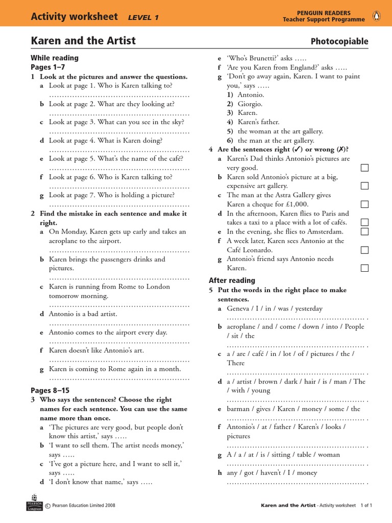 Karen and The Artist: Activity Worksheet | PDF