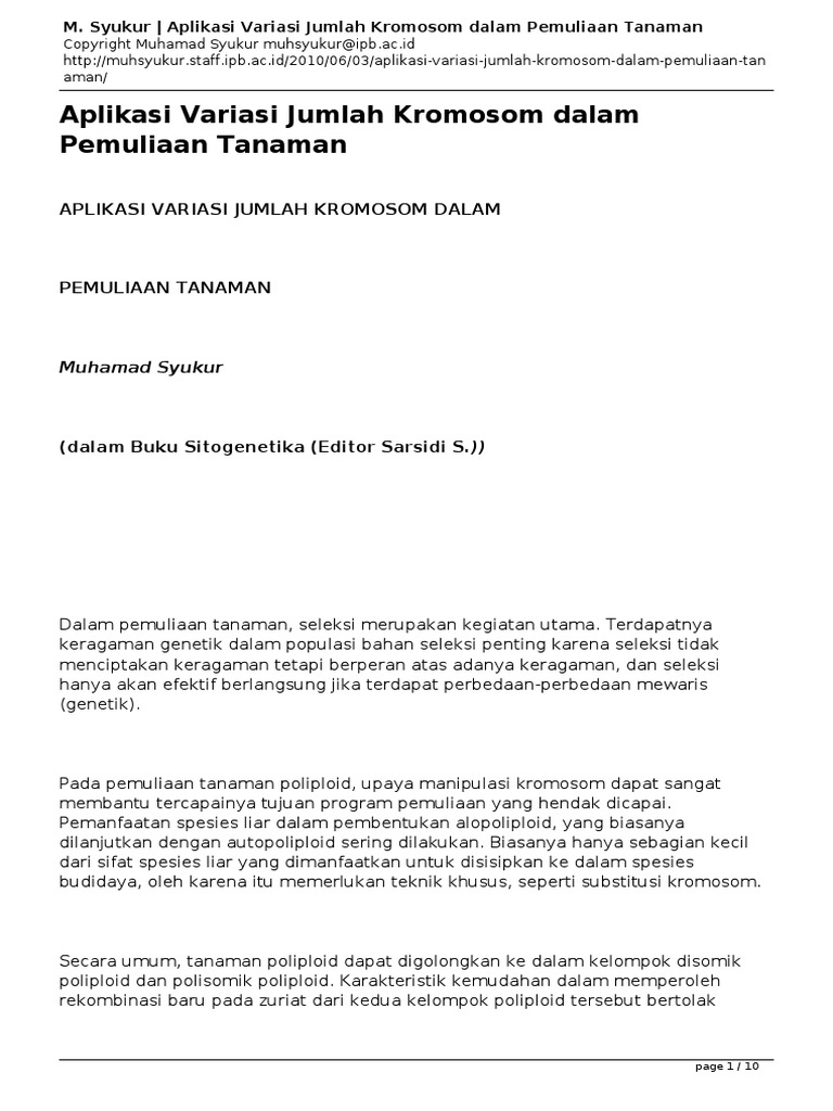 Aplikasi Variasi Jumlah Kromosom Dalam Pemuliaan Tanaman | PDF