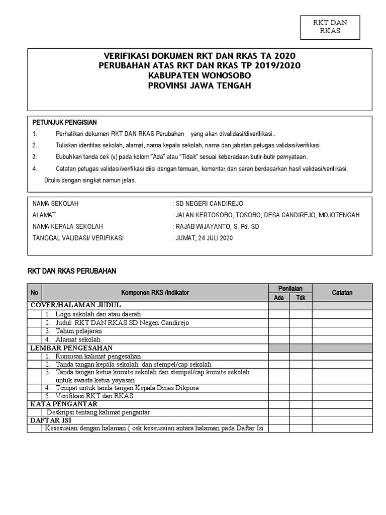 INSTRUMEN VALIDASI RKT DAN RKAS Revisi-1 | PDF