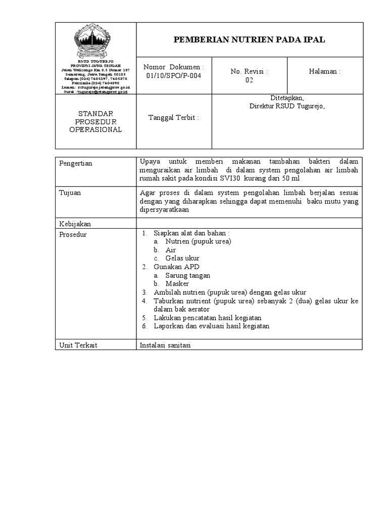 P-004 SPO Pemberian Nutrien Pada IPAL | PDF