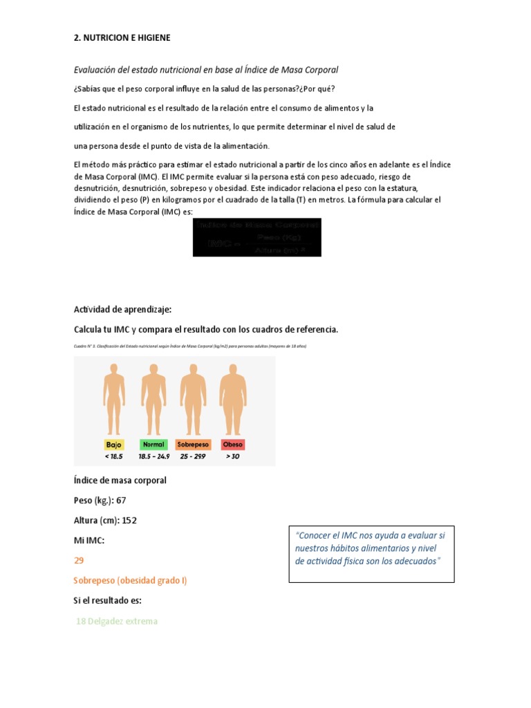 Evaluación Del Estado Nutricional en Base Al Índice de Masa Corporal | PDF | Índice de masa ...