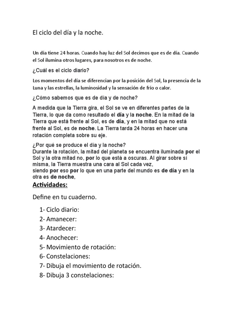 El ciclo del día y la noche explicado | PDF | Ciencia y matemáticas