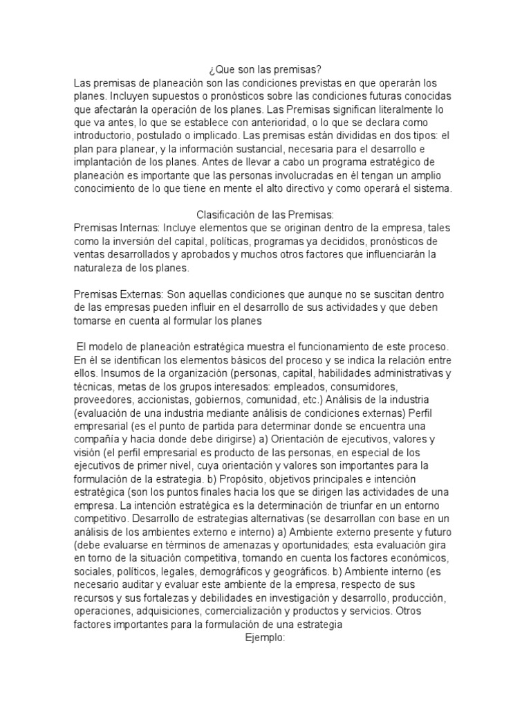 Que Son Las Premisas y Pasos de La Planificacion | PDF | Planificación ...