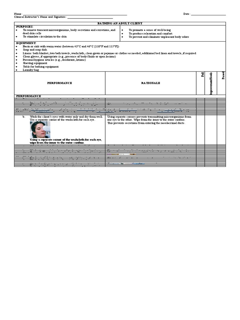 Checklist - Bathing An Adult Client | PDF | Bathing | Hygiene