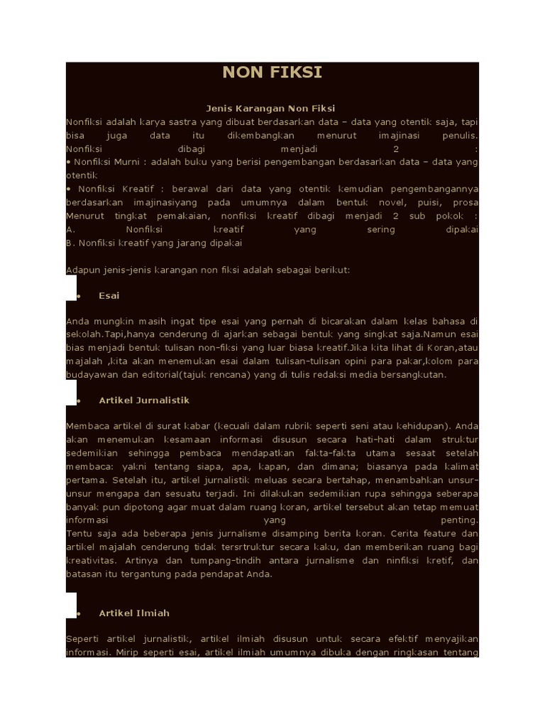 Jenis-Jenis Karya Non Fiksi | PDF | Filsafat | Fiksi Umum