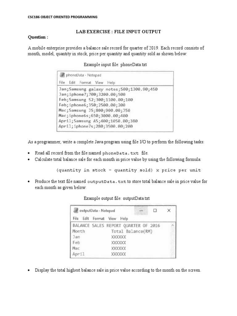 Lab Exercise File Input Output Csc186 Object Oriented Programming Pdf 