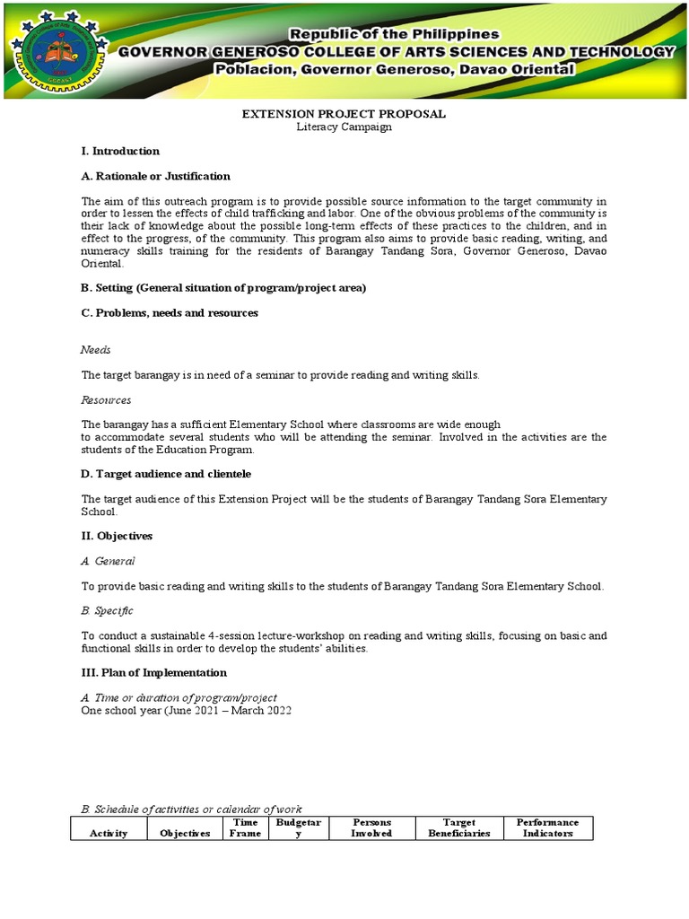 Extension Project Proposal: Needs | PDF | Literacy | Teachers