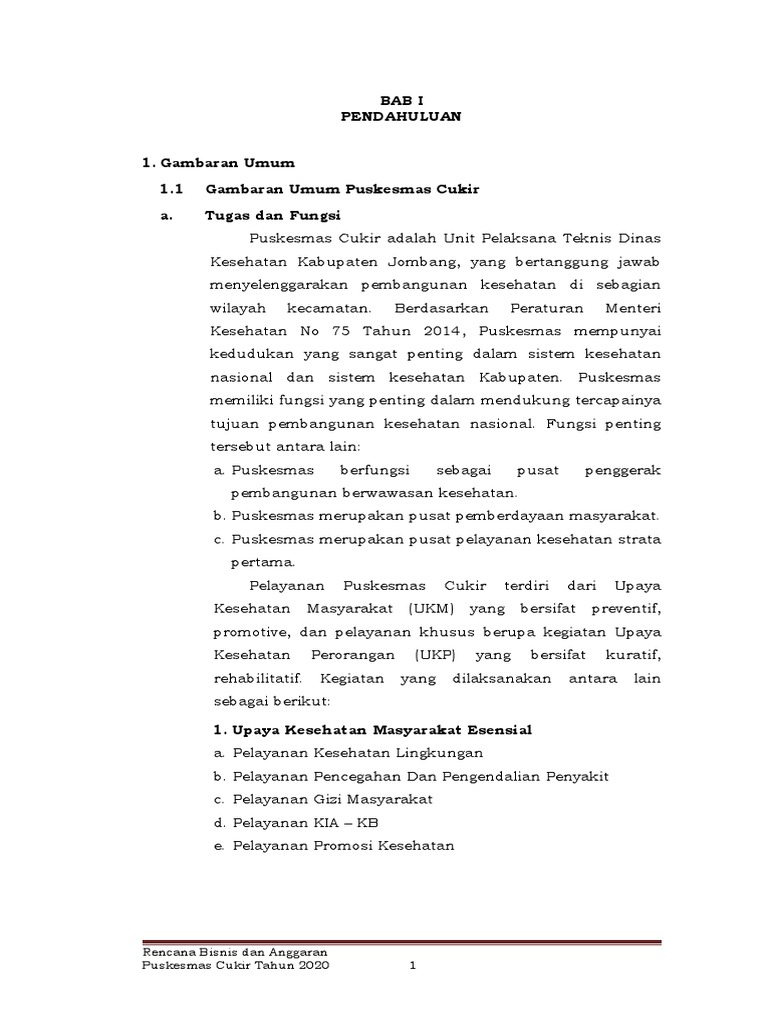 Rencana Bisnis Puskesmas Cukir 2020 | PDF
