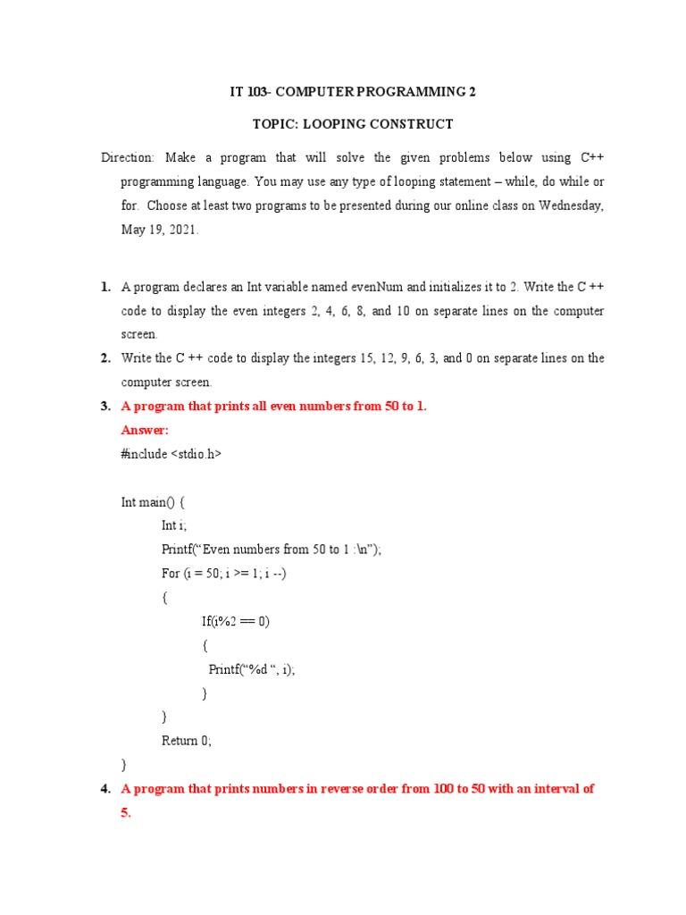 It 103 Computer Programming 2 Topic Looping Construct A Program That 3090