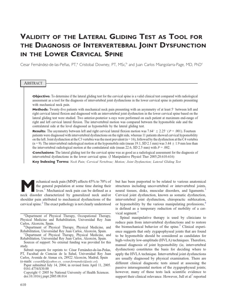 Validity of The Lateral Gliding Test As Tool For | PDF | Vertebra ...