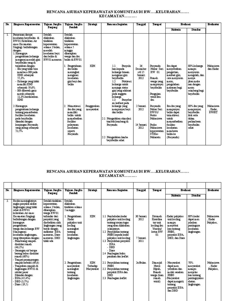 Format Rencana Keperawatan Komunitas | PDF