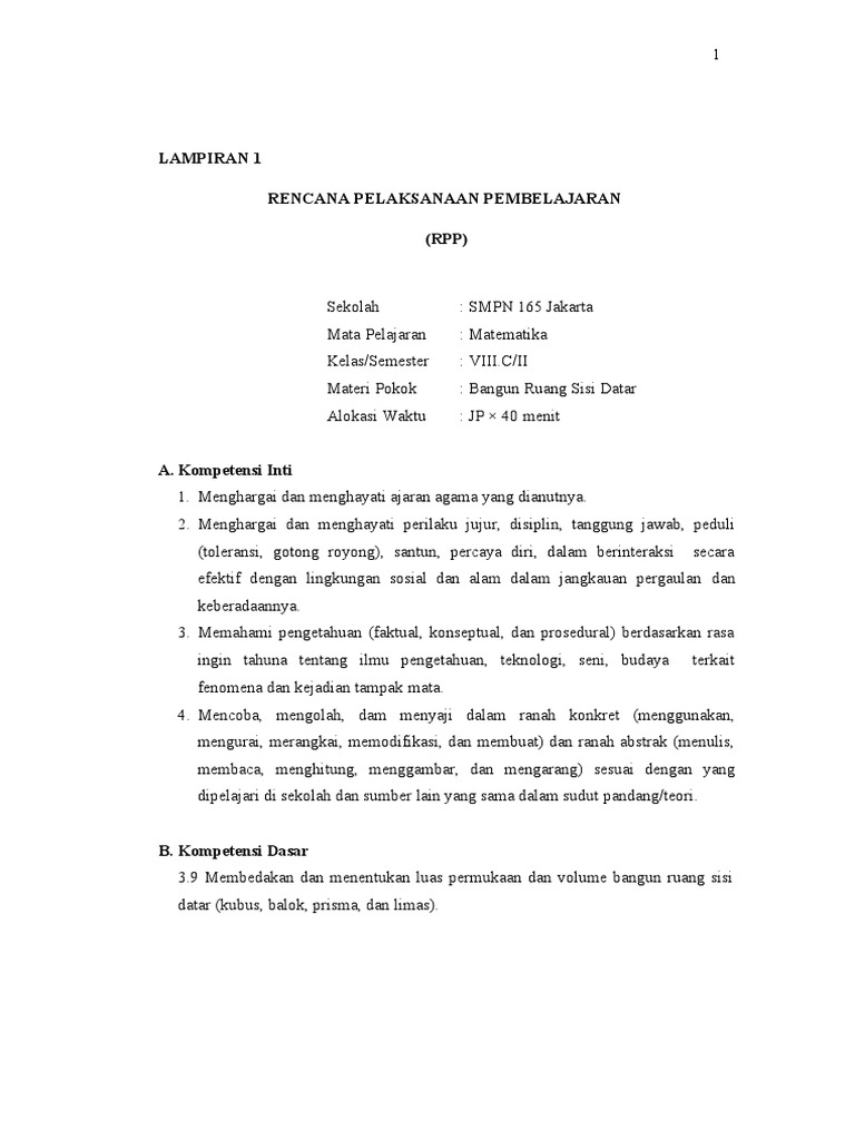Contoh Rpp-Bangun Ruang Sisi Datar | PDF