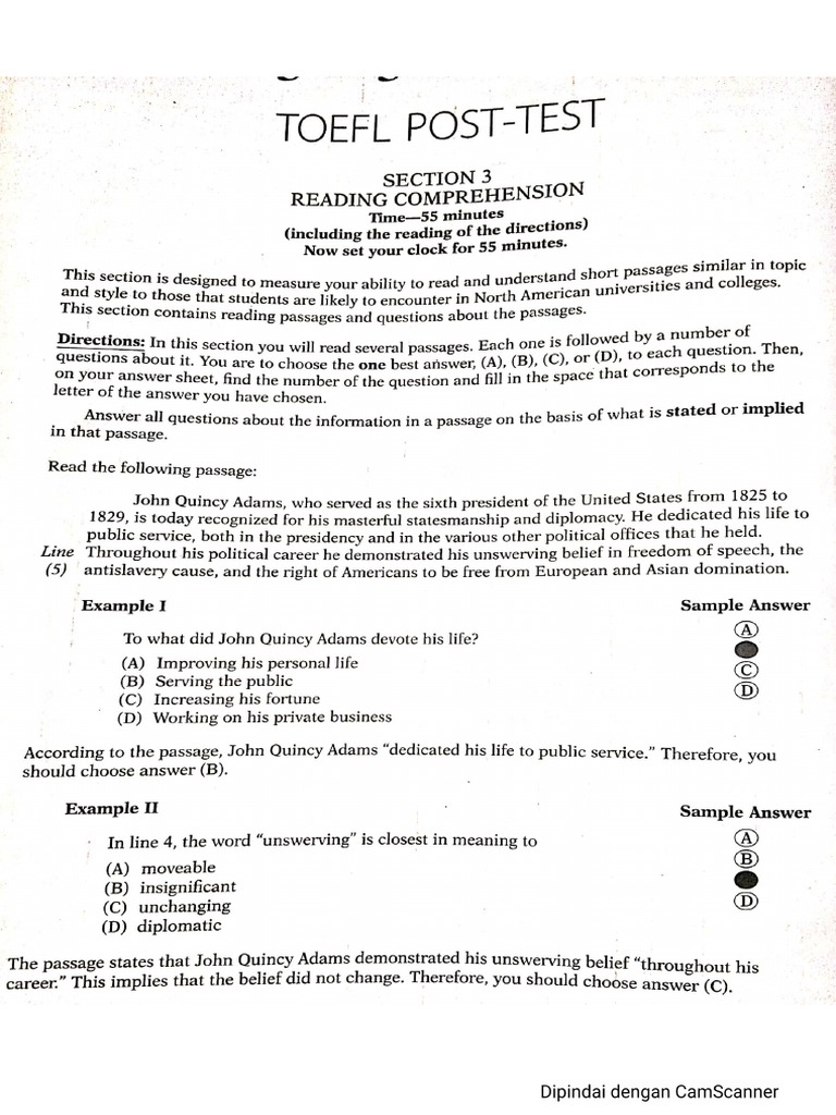 Mid Test Reading Comprehension Toefl Test | PDF