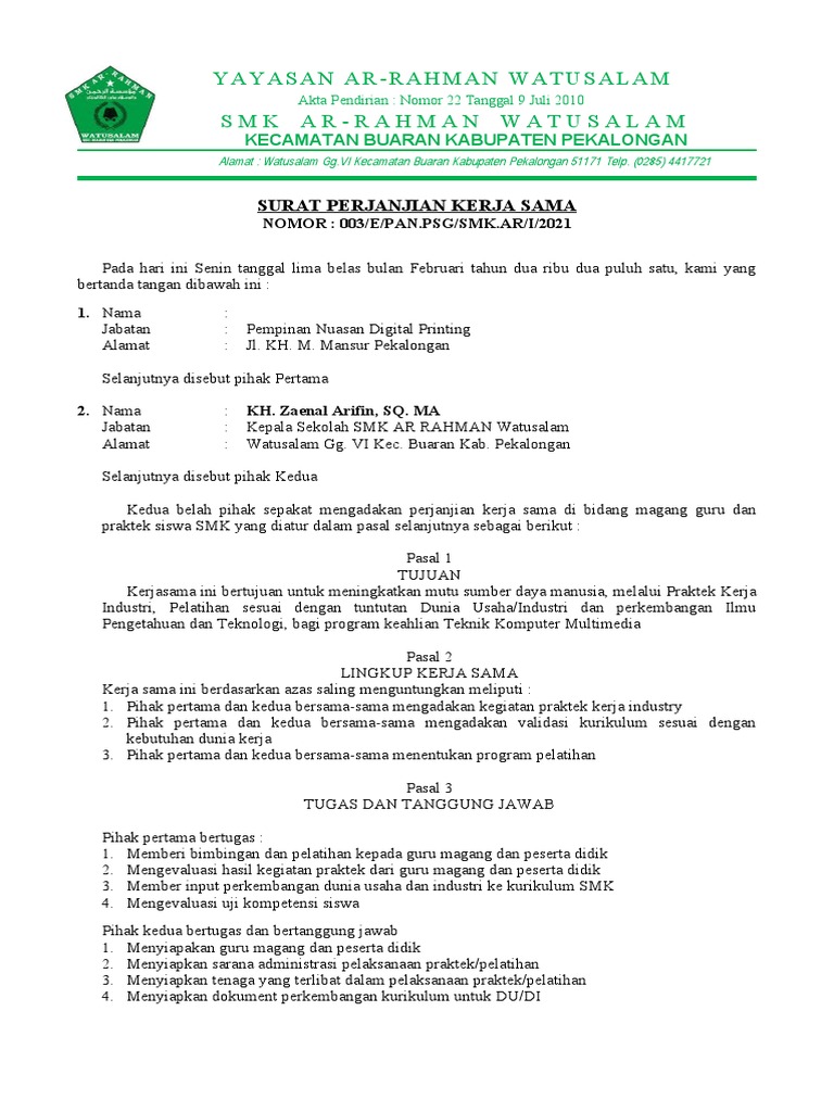 Surat Rekomendasi Magang | PDF