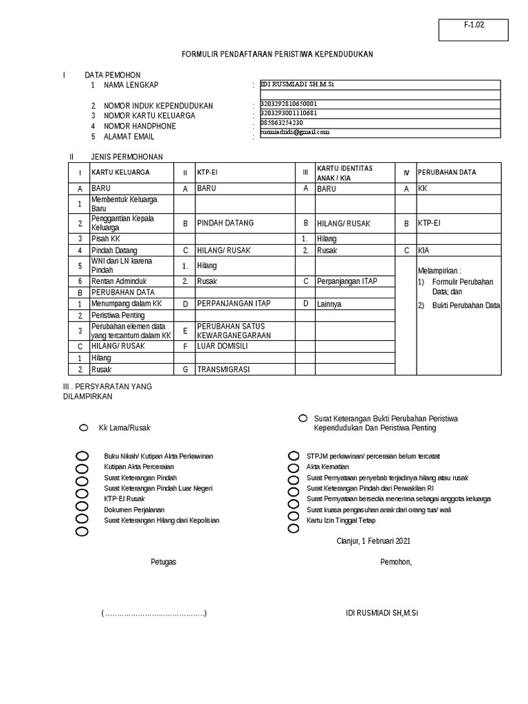 F1 02 Pendaftaran Peristiwa Kependudukan-Dikonversi | PDF