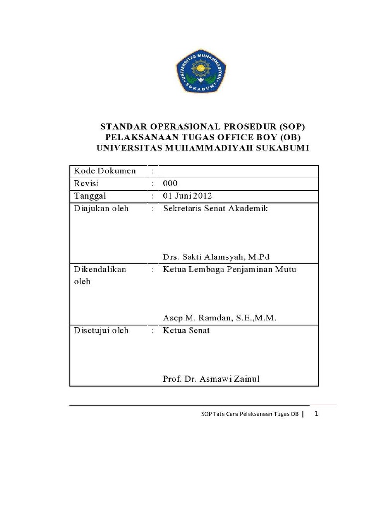 Sop Tata Cara Pelaksanaan Tugas Office Boy Ob | PDF