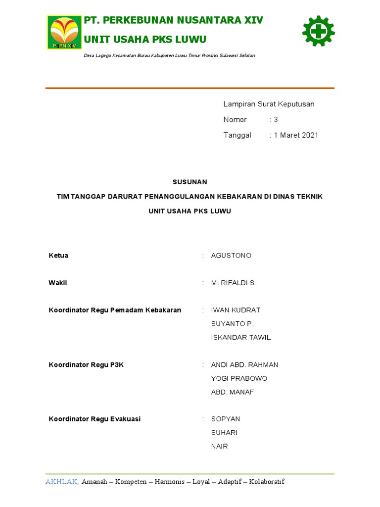 Susunan Tim Tanggap Darurat Kebakaran | PDF