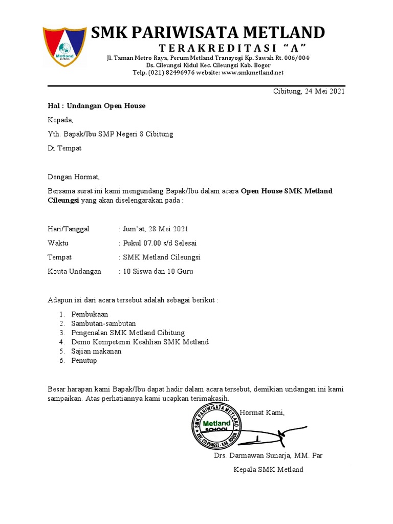 Undangan Open House SMK Metland | PDF