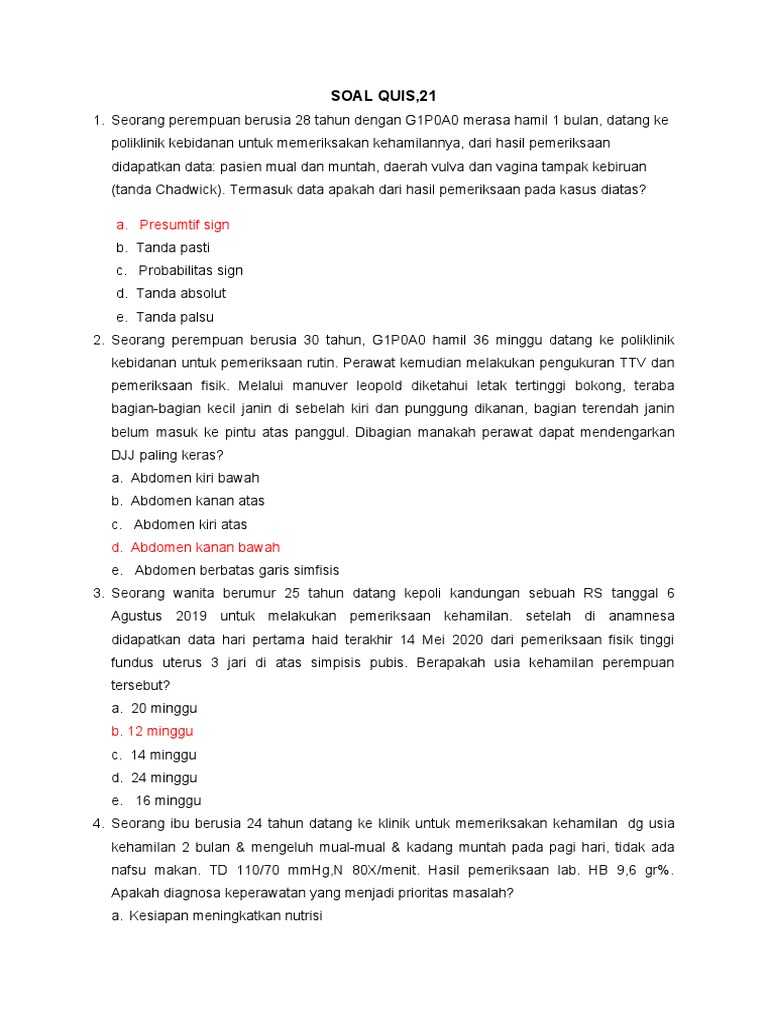 Soal Quis Dan Jawaban Maternitas | PDF