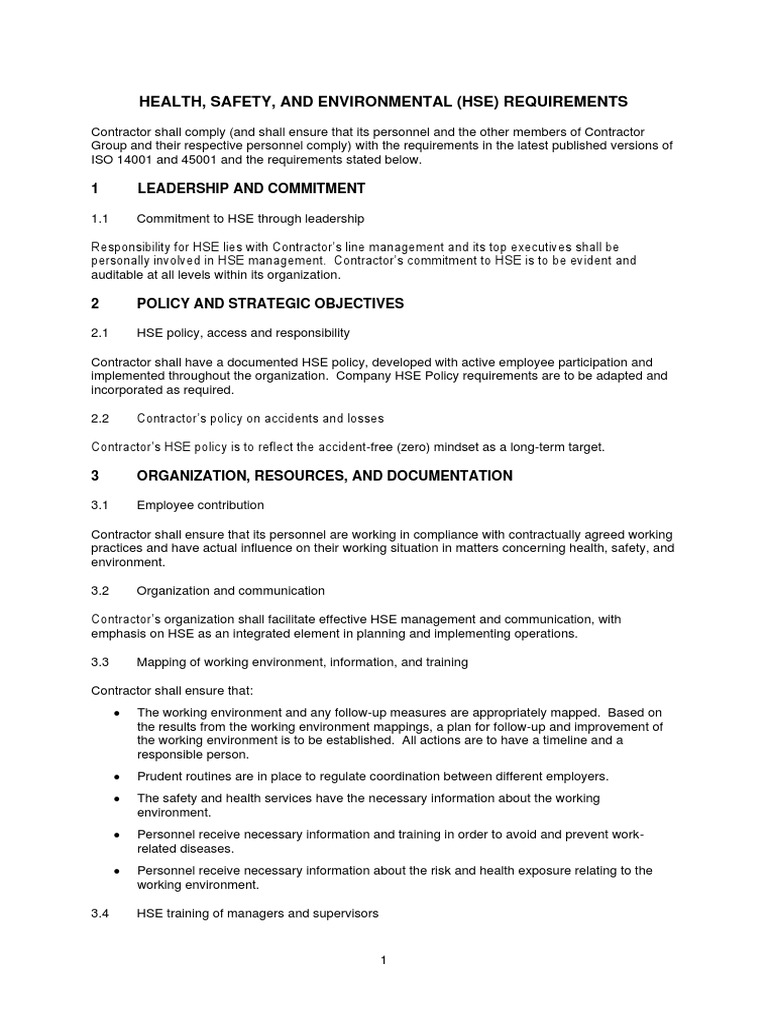 Health, Safety, and Environmental (Hse) Requirements | PDF | Personal ...